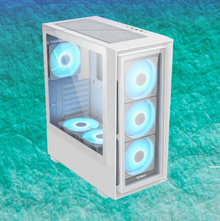 SONIC C05-White PC Case with 4x Infinity Mirror Fans front and side ...