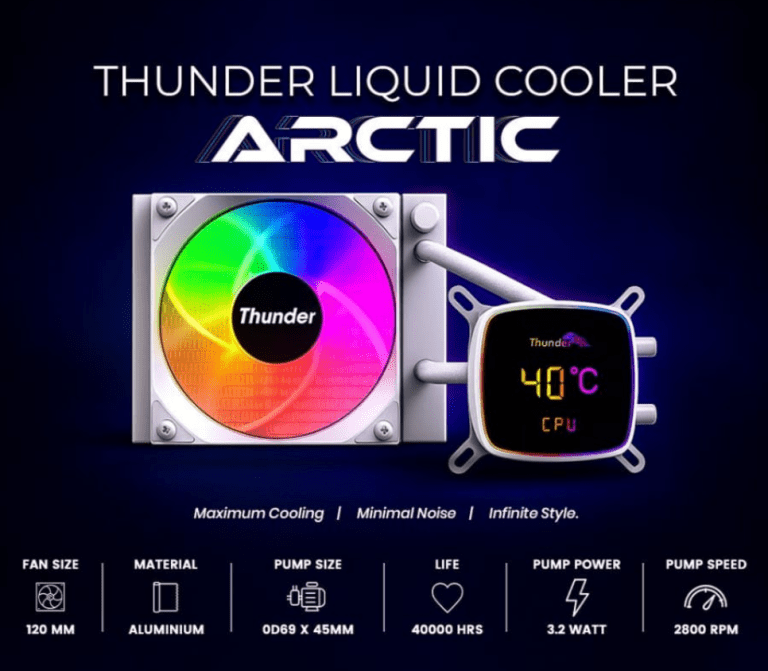 Thunder ARCTIC 120mm AIO CPU Cooler ARGB (White) with Digital ...