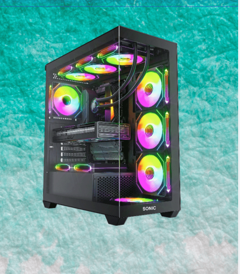 SONIC EL2 Black ATX PC Case with 4x Infinity Mirror Fans front side ...