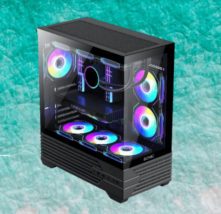 SONIC K10 Black Atx PC Case with 3x Infinity Mirror Fans double sided ...
